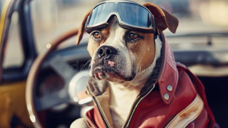 A Dog in Motor Racer Suit, Biker Dog, Driver Dog Stock Image - Image of ...
