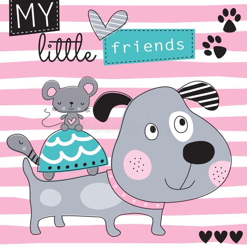 Dog with Mouse and Turtle Friends Animals Vector Illustration Stock ...