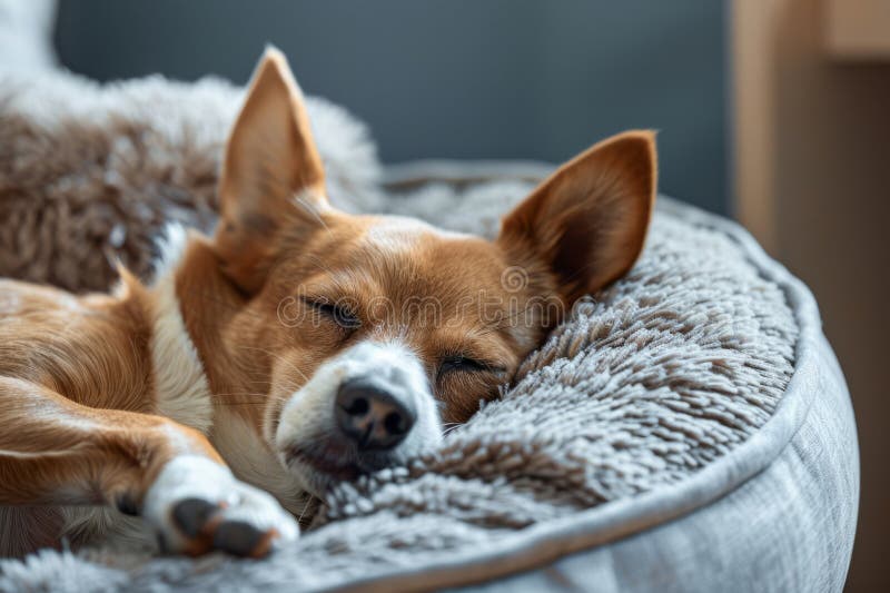 Dog Napping Peacefully on His Soft Cozy Bed. Generative AI Stock Image ...