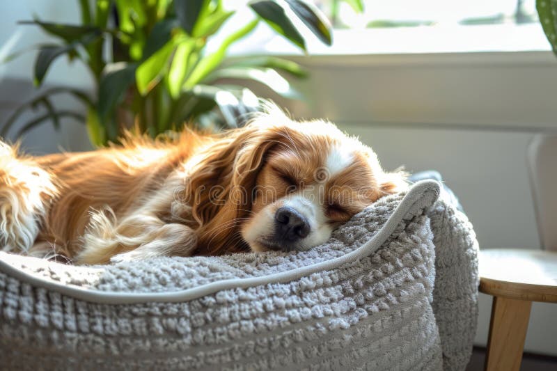 Dog Napping Peacefully on His Soft Cozy Bed. Generative AI Stock Photo ...