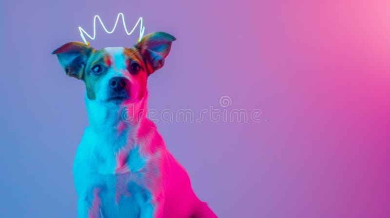 Dog with Neon Crown on Colorful Gradient Background, Playful Concept ...