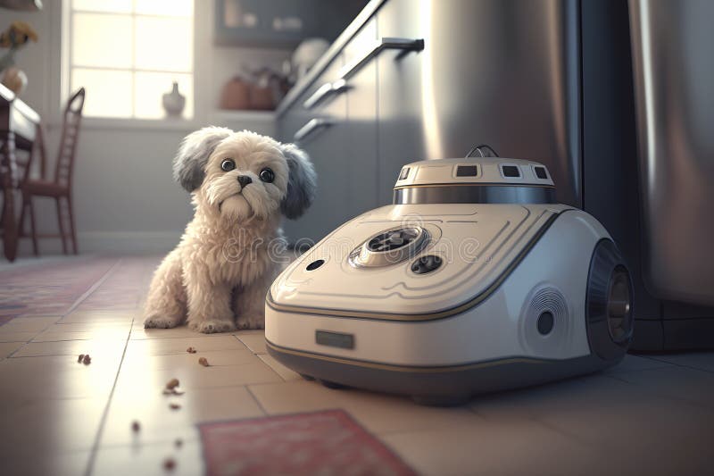 Dog Next To Domestic Robot in Kitchen. Stock Illustration ...