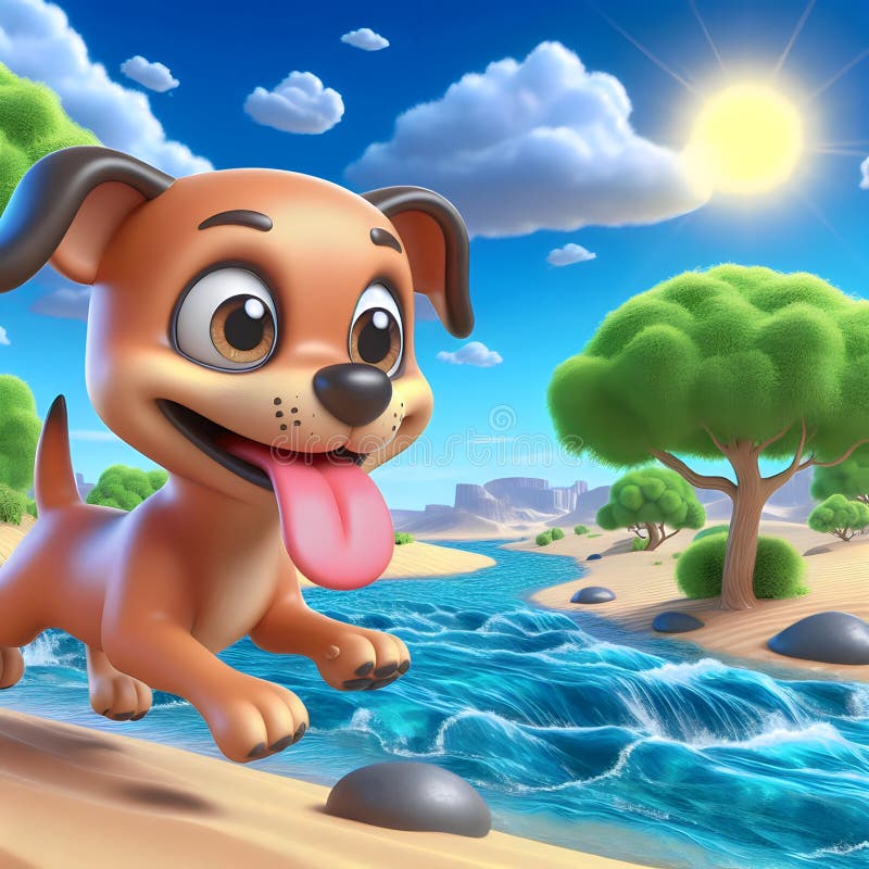 A dog next to the river stock illustration. Illustration of blue ...