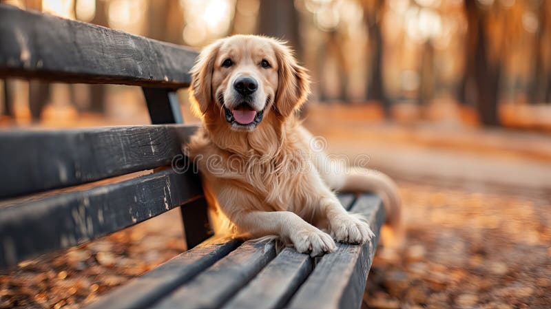 Dog on a park bench stock image. Image of animal, cute - 305557521