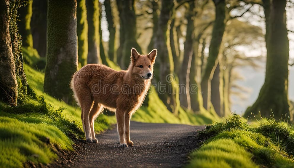 A Dog on a Path in the Forest Stock Illustration - Illustration of ...