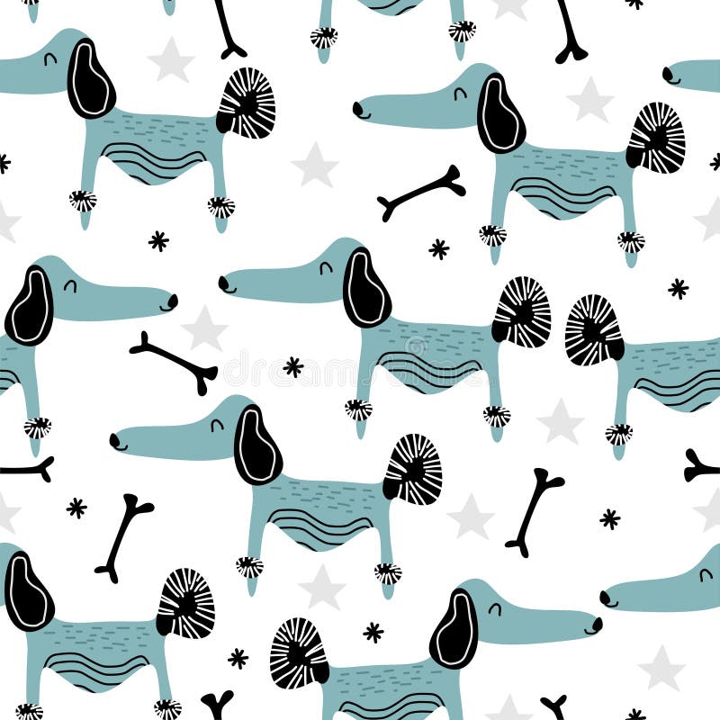 Dog Pattern with Cute Character Pet Drawing Background Stock ...