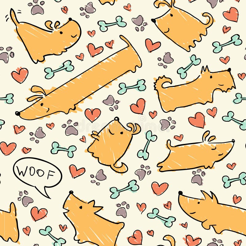 Happy Dog Pattern with Paw Print and Bone Illustr Stock Vector ...