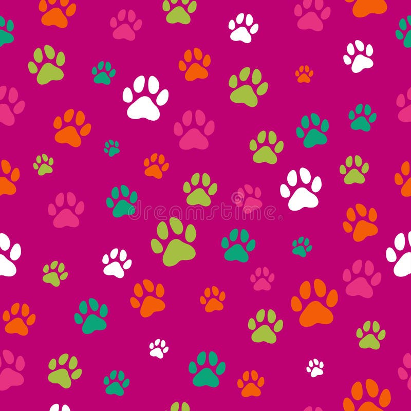 Pet Paw Footprint Seamless Pattern. Dog Paw Print and Bone on Blue ...
