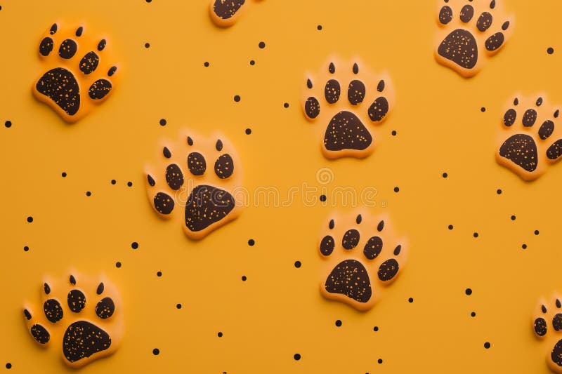 Dog Paw Prints on Yellow Background Generative AI Stock Illustration ...