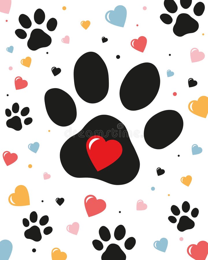 Dog paws and hearts stock vector. Illustration of partner - 339957383