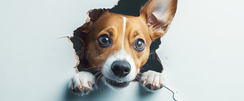 Dog Peeking through a Broken Hole, AI Generated Stock Illustration ...