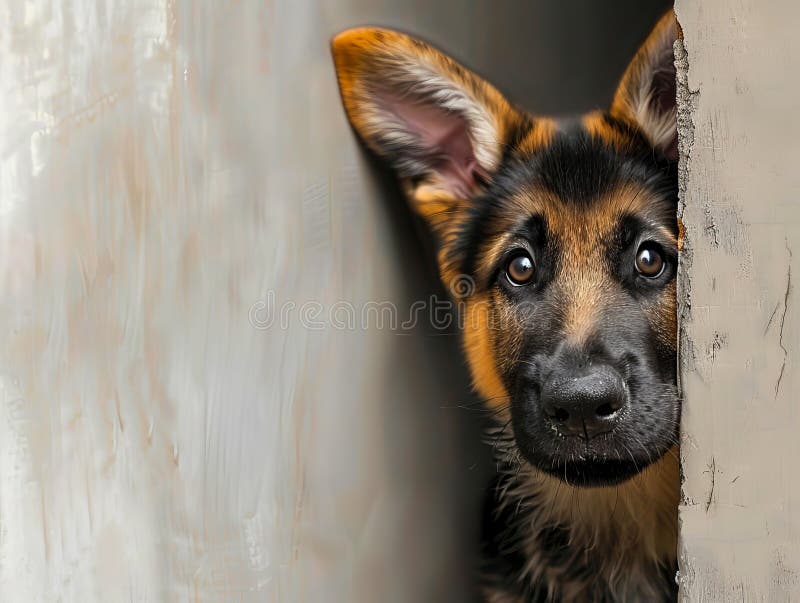 A Dog Peeking Out from Behind a Wall Looking at the Camera Stock Image ...