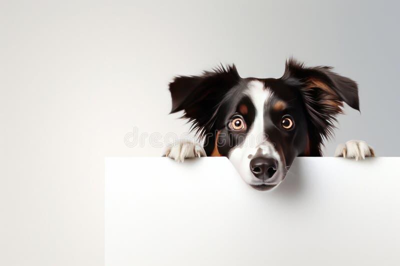 A Dog Peeking Over White Sign Placard Template with Copy Space Stock ...