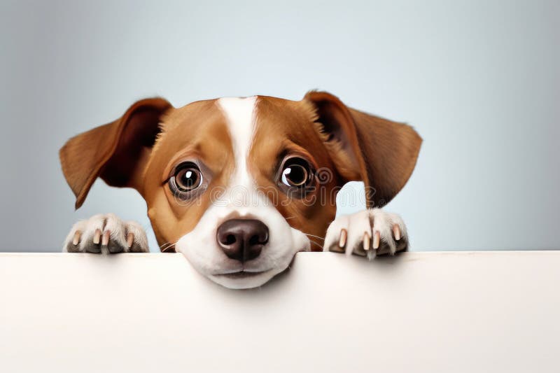 A Dog Peeking Over White Sign Placard Template with Copy Space Stock ...