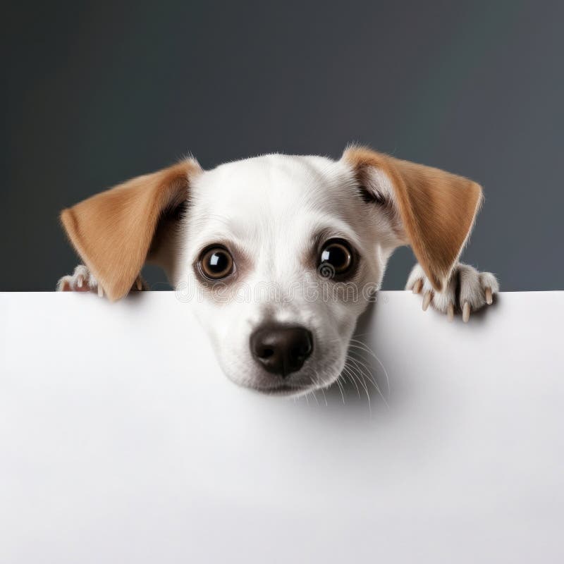 A Dog Peeking Over White Sign Placard Template with Copy Space Stock ...