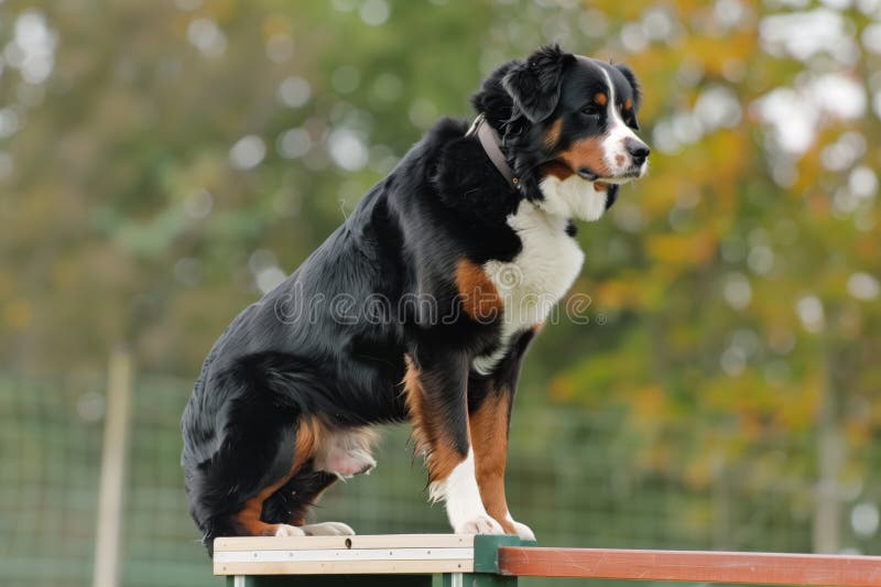 Dog Performing Sitstay on Agility Podium Stock Image - Image of podium ...