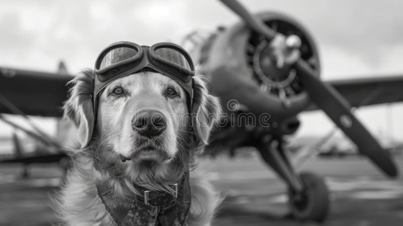 Dog Pilot with Vintage Airplane - Generative Ai Stock Illustration ...
