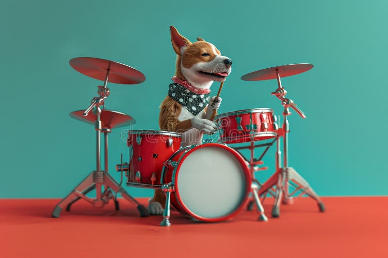A Dog is Playing Drums and Smiling with Generative AI Stock ...