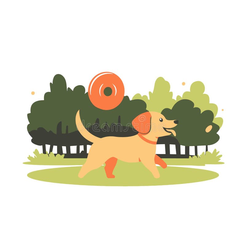 Dog Playing with a Frisbee in a Park Minimal Vector Stock Illustration ...