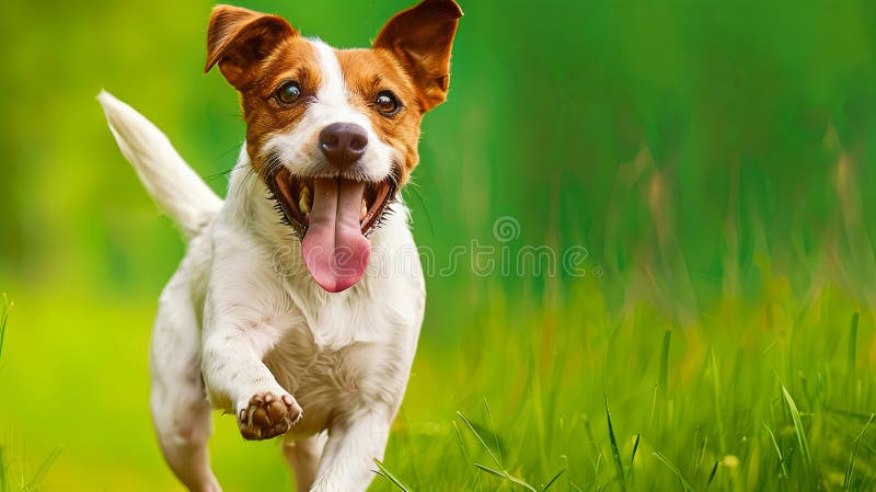 Dog Playing Outside, Green Nature Background Stock Illustration ...
