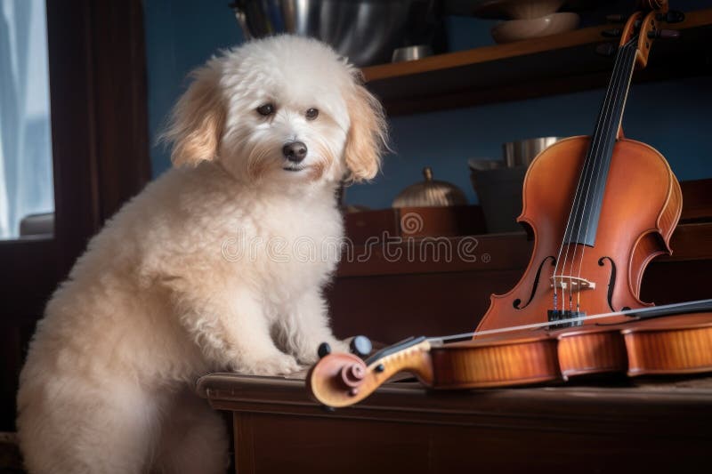 Dog Playing the Violin, with Cat on Piano Bench Stock Illustration ...