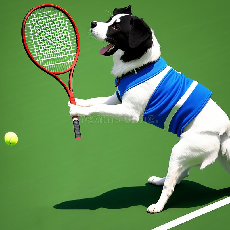 A Dog Plays Tennis on the Court. Stock Illustration - Illustration of ...