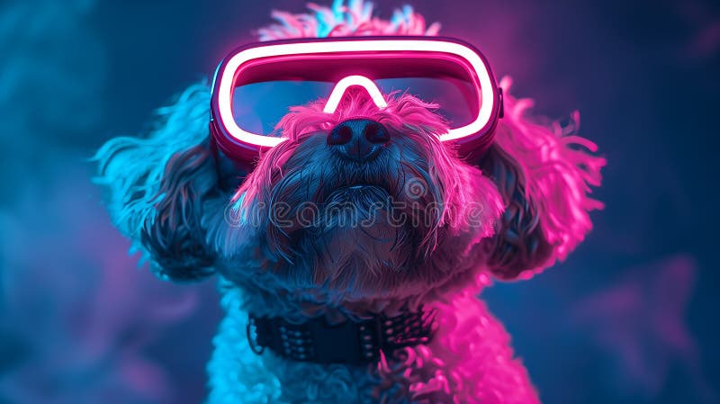 Dog, Poodle with Glasses in Neon Light Stock Illustration ...