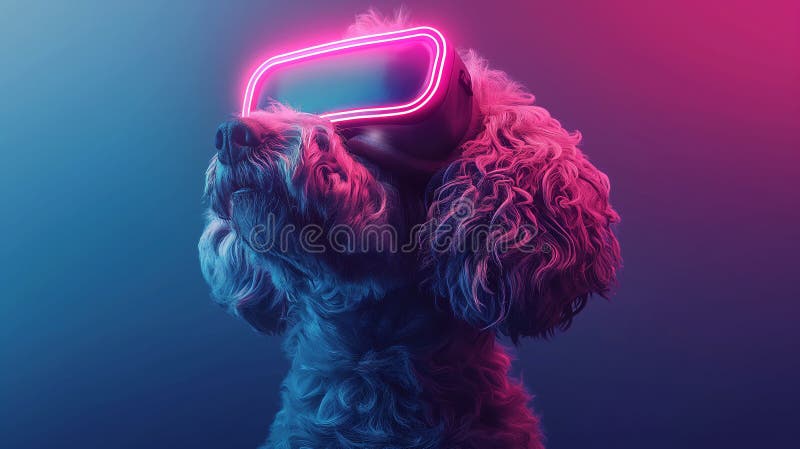 Dog, Poodle with Glasses in Neon Light Stock Illustration ...