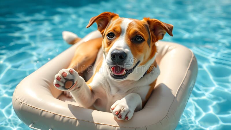 A Dog is in a Pool with a Pool Float Stock Illustration - Illustration ...
