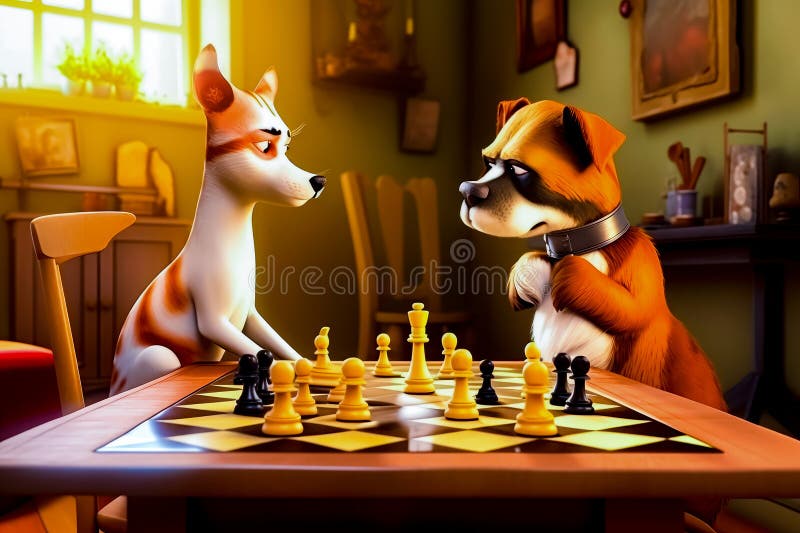 Dog and Raccoon Playing Game of Chess on Table. Generative AI Stock ...