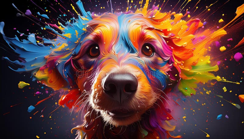 A Dog with a Rainbow Colored Face is Smiling Stock Illustration ...