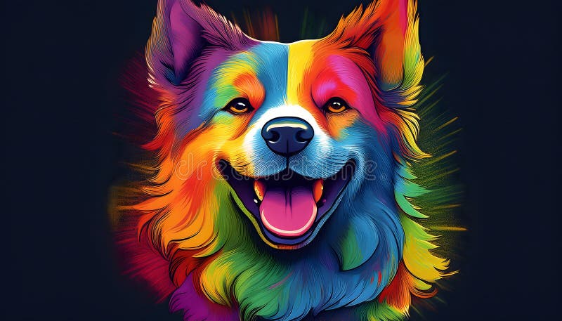 A Dog with a Rainbow Colored Face is Smiling Stock Illustration ...