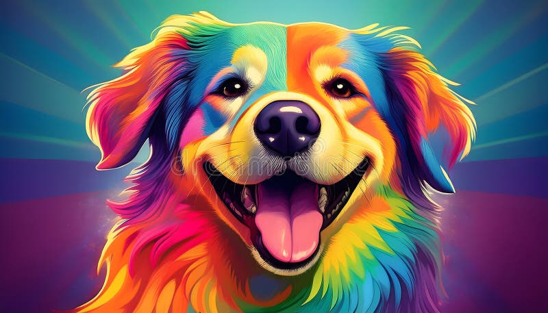 A Dog with a Rainbow Colored Face is Smiling Stock Illustration - Illustration of saturated ...
