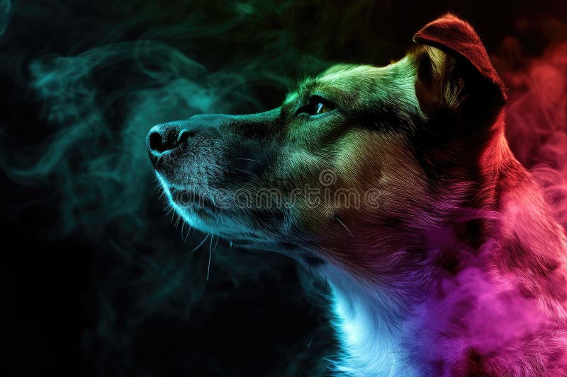 Dog with Rainbow Smoky Luminescent Wallpaper Stock Illustration ...