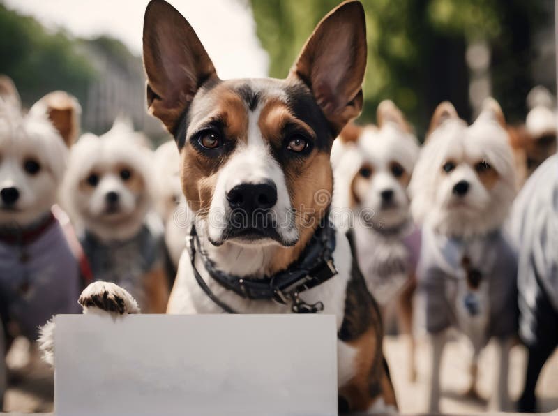Dog at a Rally with an Empty Sign. AI Created. Stock Image - Image of ...