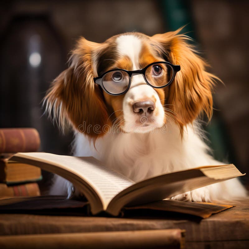Dog Reading a Book. Created with Generative AI Stock Illustration ...
