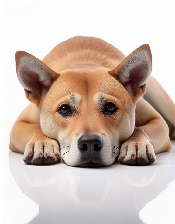 Dog Lying Down with Its Paws Extended Forward and Its Head Stock ...