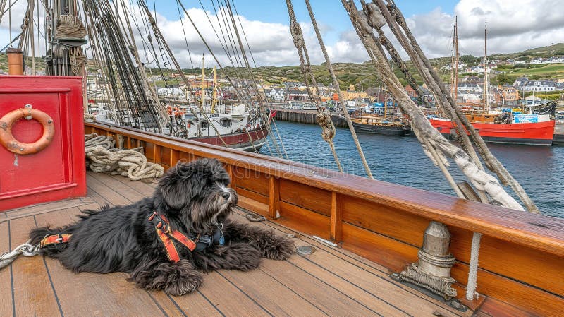 Dog Relaxing on Historic Ship Deck, Harbor View Stock Photo - Image of ...