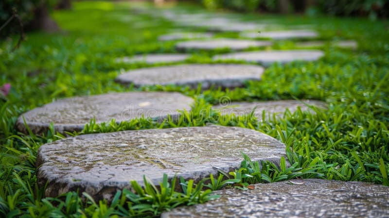 A Dog Resting on a Stone Pathway in Lush Green Grass Stock Image ...