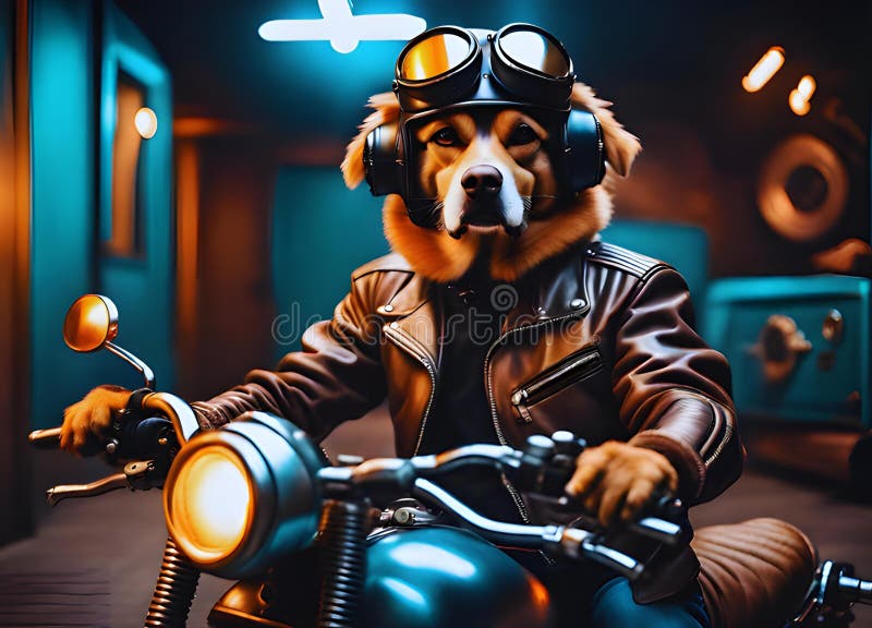 Dog Biker Illustration with Helmet and Leather Jacket Stock ...