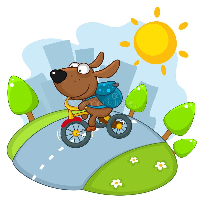 Dog rides a bicycle. stock vector. Illustration of road - 55862175