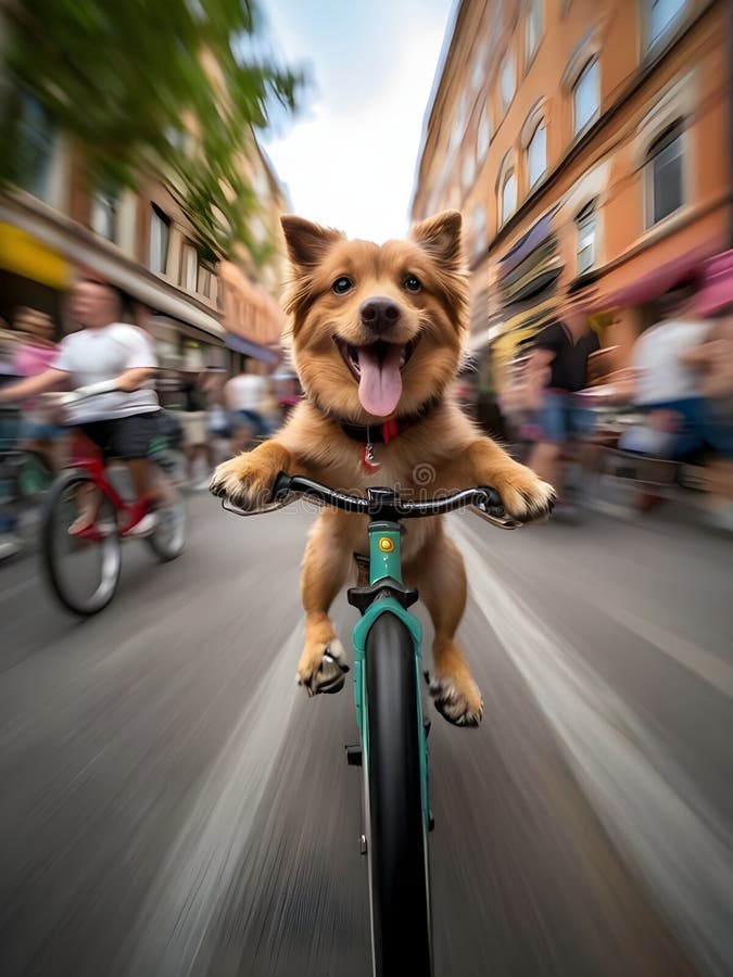 Dog Riding a Bicycle in a Crowded City Stock Illustration ...