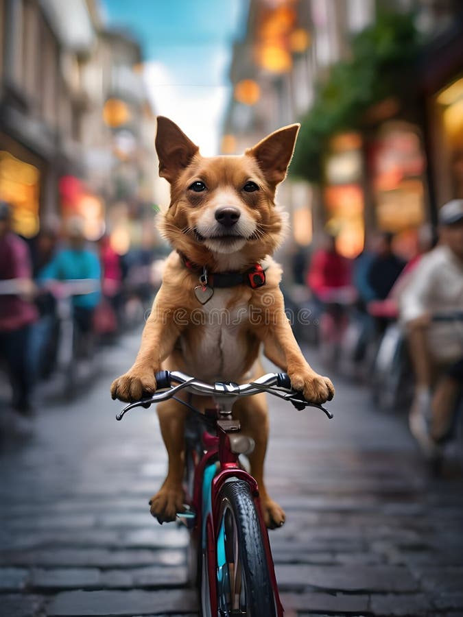 Dog Riding a Bicycle in a Crowded City Stock Illustration ...