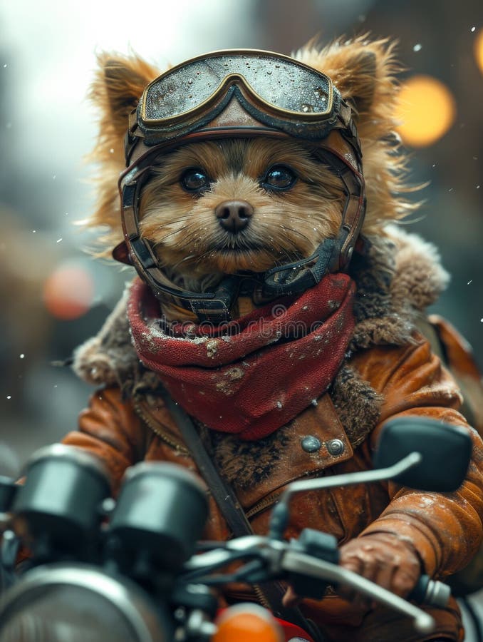 Dog Riding Motorcycle Wearing Helmet and Goggles Stock Photo - Image of ...
