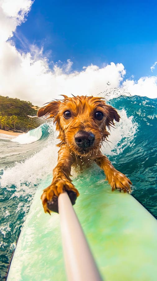 A Dog is Riding a Surfboard on a Wave in the Ocean Stock Image - Image ...