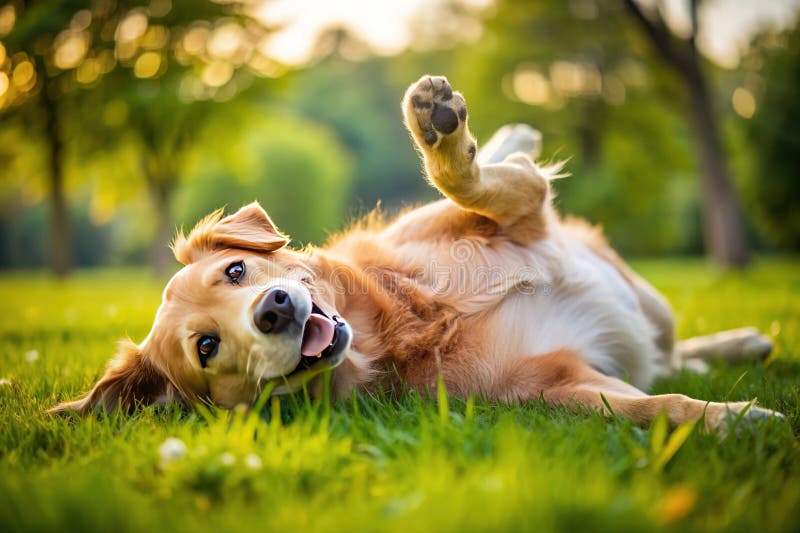 Dog Rolling on the Grass. Needle Depth of Field. Stock Illustration ...