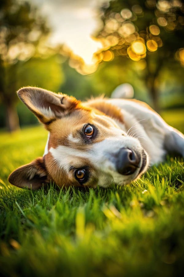 Dog Rolling on the Grass. Needle Depth of Field. Stock Illustration ...