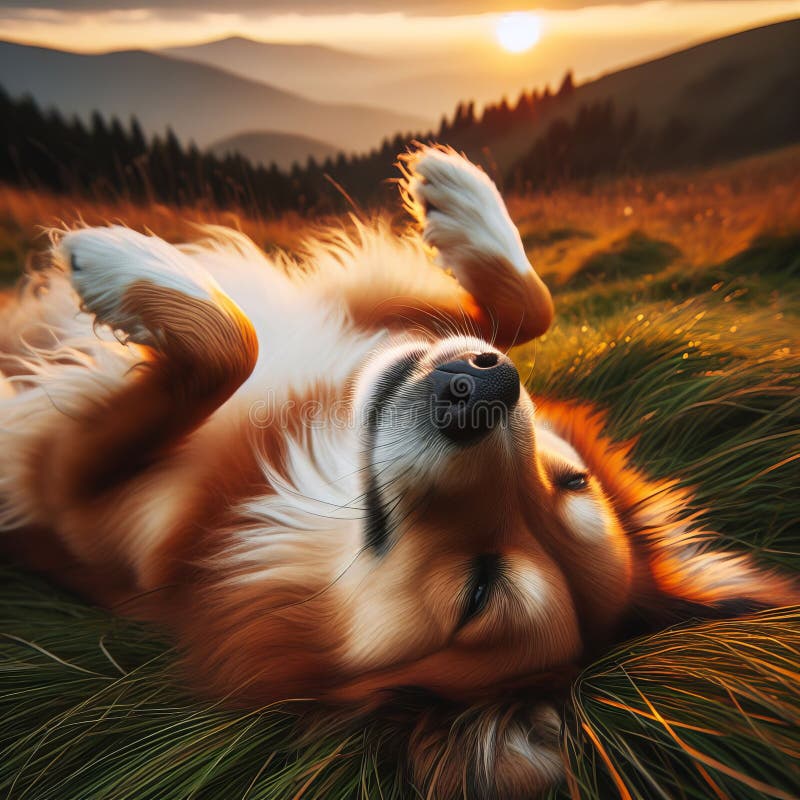 Dog Rolling in the Grass, Pho Stock Illustration - Illustration of rare ...