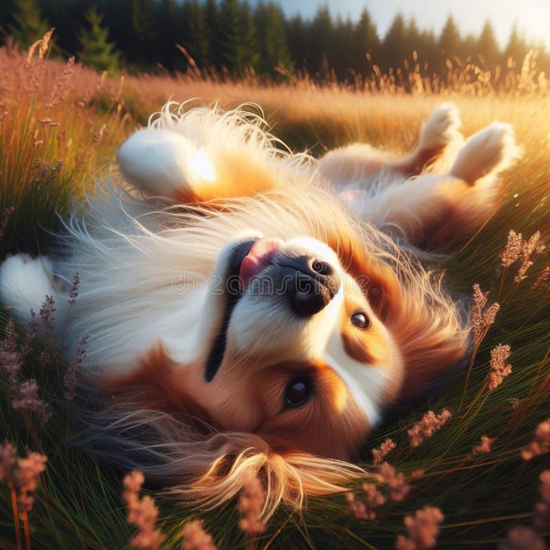 Dog Rolling in the Grass, Pho Stock Illustration - Illustration of ...
