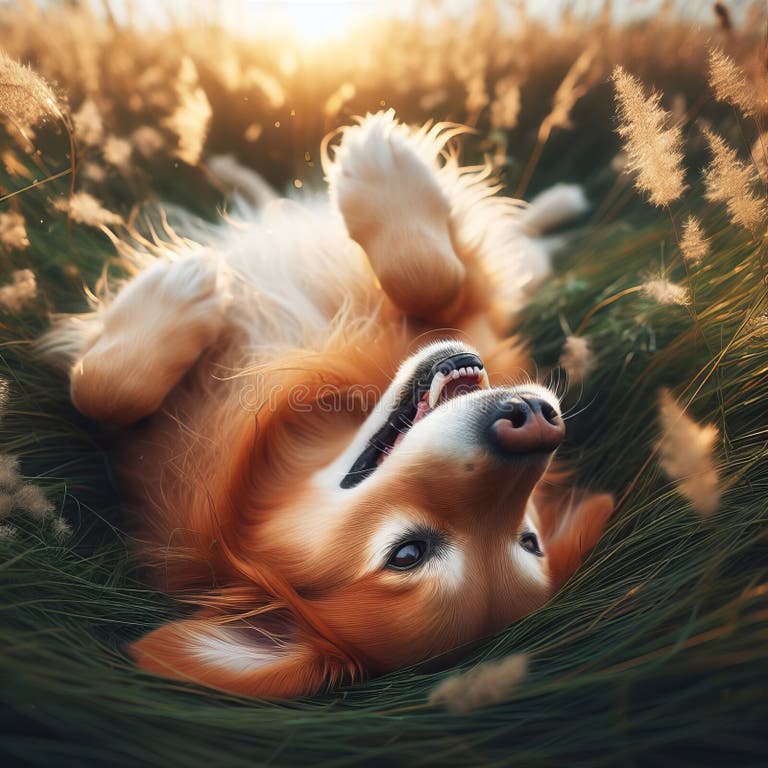 Dog Rolling in the Grass, Pho Stock Illustration - Illustration of ...
